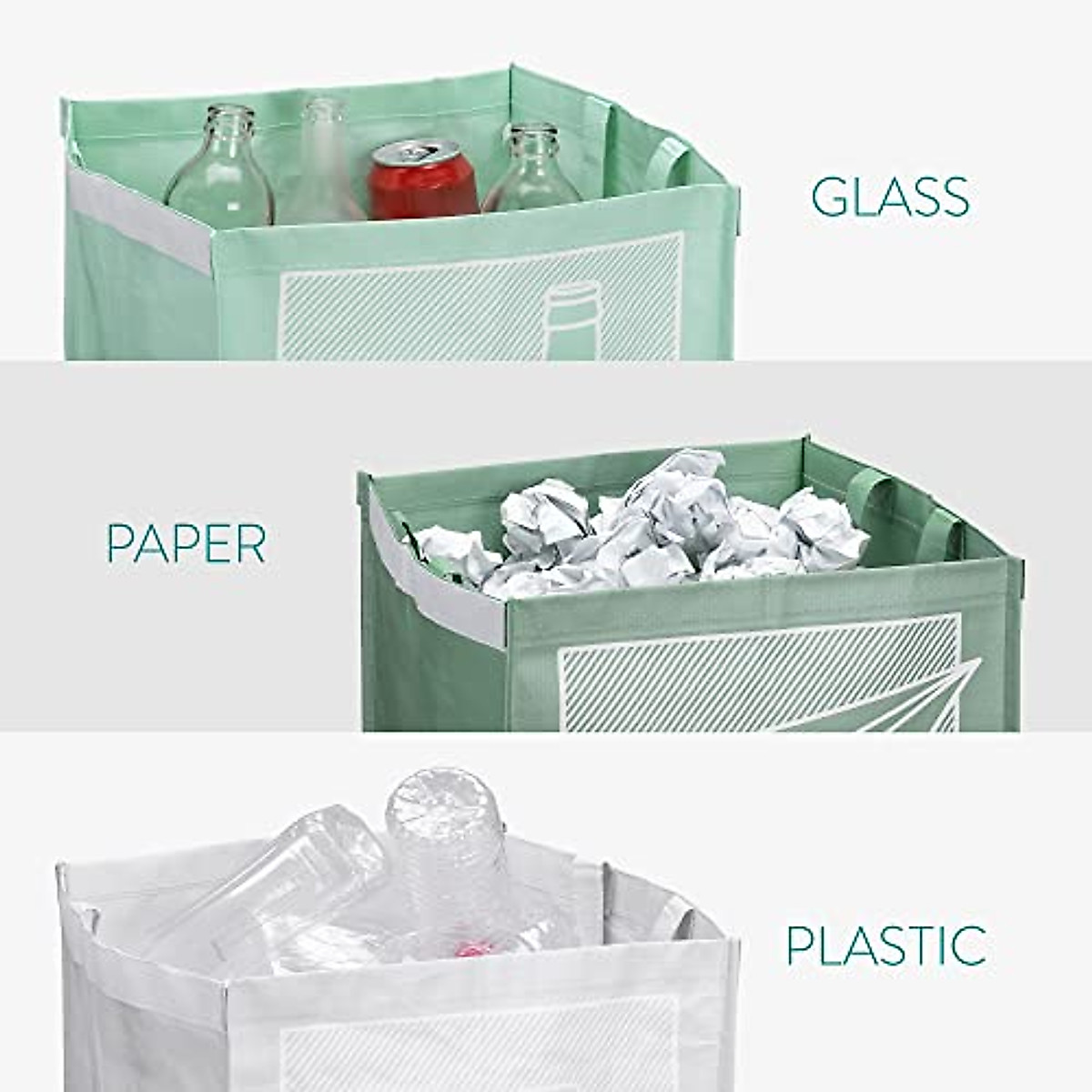 Navaris Recycle Bag Set (3 Pieces) - Reusable Recycling Bags to Separate Paper, Plastic, Glass - Recycling Bins Sorter Bin Organizer for Kitchen, Home
