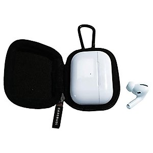 CASEBUDi Protective Form Fitting Case Compatible with Apple AirPods Pro | Key Ring and Carabineer Included | Use as Keychain | Ballistic Nylon with Impact Protection (Black)