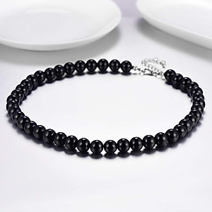 Women Choker Necklace Black Pearl Strand Necklace Bride Jewelry 10mm Big Faux Pearl Necklaces 18"