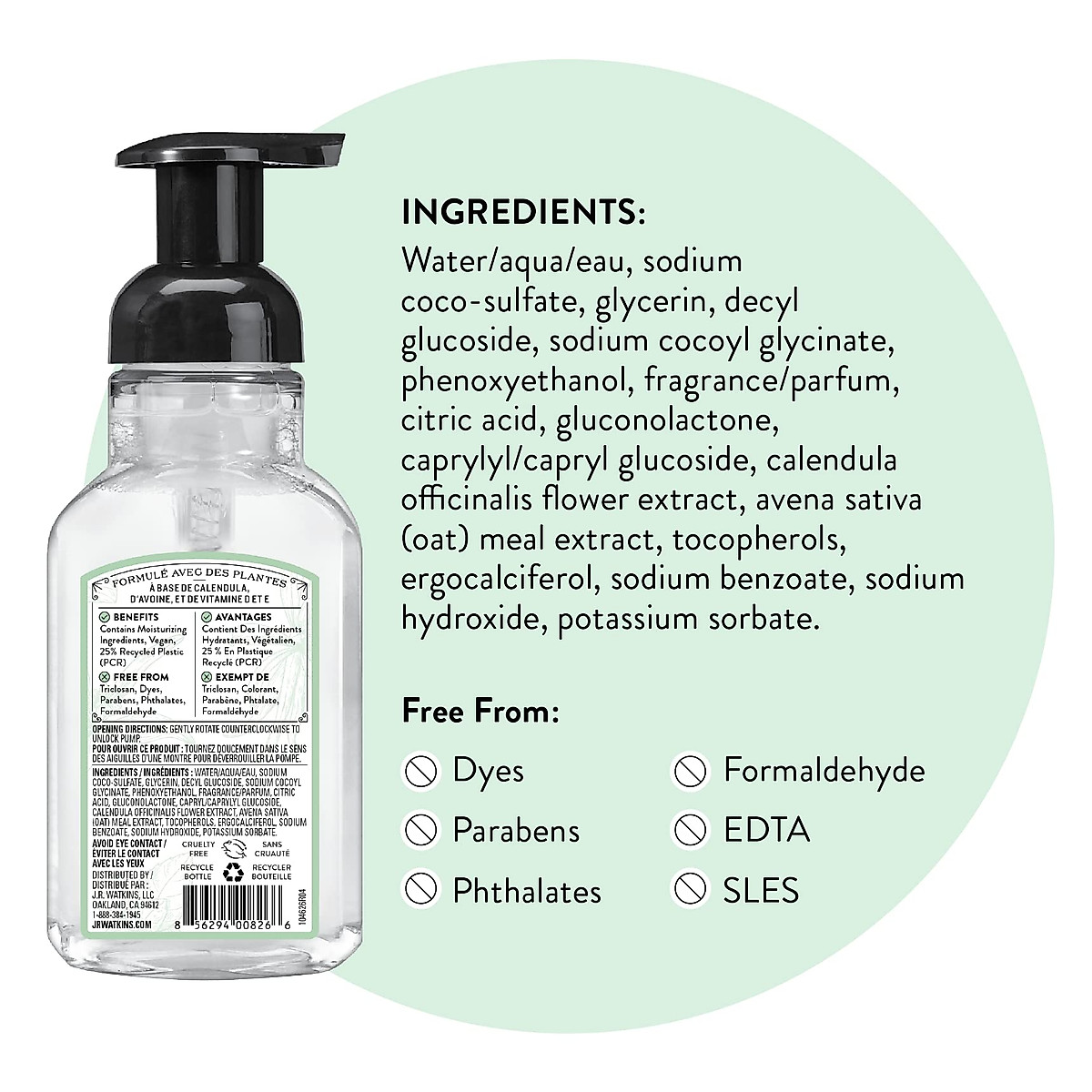 J.R. Watkins Foaming Hand Soap Pump with Dispenser, Moisturizing All Natural Hand Soap Foam, Alcohol-Free, Cruelty-Free, Use as Kitchen or Bathroom Soap, Vanilla Mint, 9 fl oz, 3 Pack