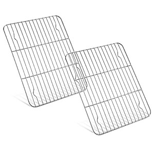 Baking Cooling Racks Set of 2, Stainless Steel Cooling Rack, Cookie Racks, Rectangle 9" x 11.8", Fit Quarter Sheet Pan, Cooking Racks for Toaster Oven, Frying, Roasting - Oven & Dishwasher Safe