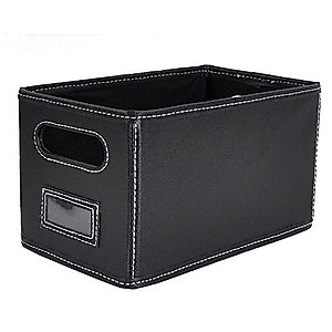 The Lucky Clover Trading Roosevelt Faux Leather Shelf Storage Basket, Black