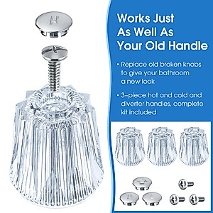 Enhon Shower Faucet Handle Replacement, Compatible with Price Pfister Windsor Tub and Shower Faucets, 3 Pieces Hot Cold and Diverter Shower Knob Replacement, Clear Acrylic