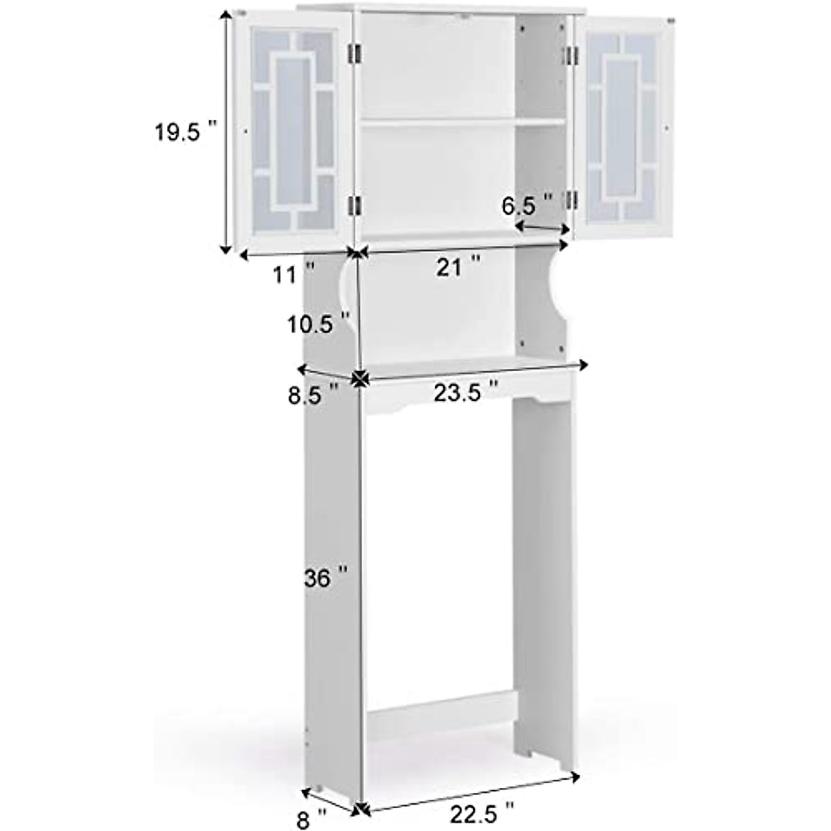 MEDIMALL Over The Toilet Storage Cabinet, Bathroom Space Saver w/ 2 Doors, Inner Adjustable Shelf & Open Storage Space, Anti-Tip Design, Organizer Over Toilet for Most Standard Toilets (White)