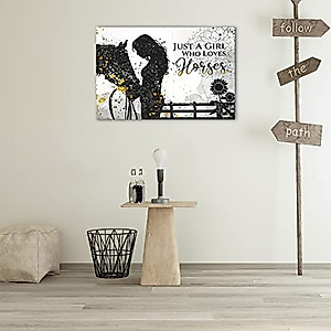 Rustic Farmhouse Horse Wall Art Decor Just A Girl Who Loves Horses Posters Country Style Wall Decor Inspirational Wall Art Rustic Posters Print for Girls Bedroom Nursery Decor 16x24 Inch Unframed