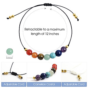 7 Chakra Stones Bracelets, 2pcs Handmade Natural Carnelian Crystal Adjustable Bracelet with Wish Card - Braided Beaded Rainbow LGBTQ Bracelet Healing Anxiety Jewelry Set Yoga Reiki Gift