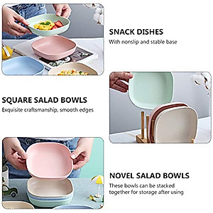 HEMOTON 4pcs Square Salad Bowl Wheat Straw Pasta Bowls Lightweight Food Serving Bowls Party Snack Dish for Soup Dessert Rice (Beige,Pink,Blue,Green)