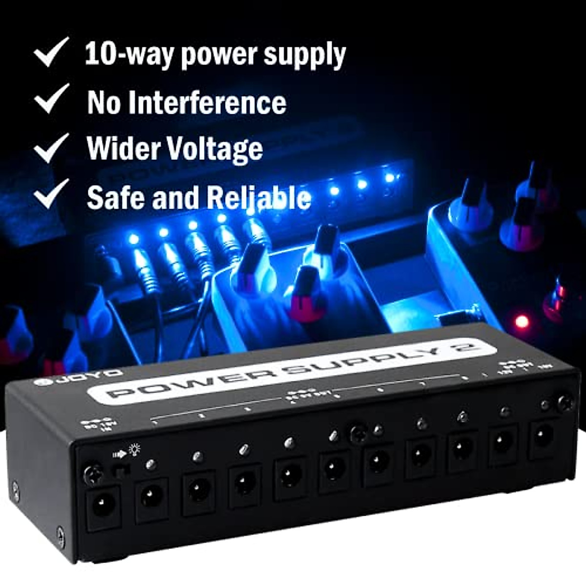 JOYO Guitar Pedal Power Supply Pedal Board Power Supply with DC 18V Pedal Power Adapter & 9V 100mA 500mA Isolated DC 10 Outputs for 9V 12V 18V Effect Pedals (JP-02)
