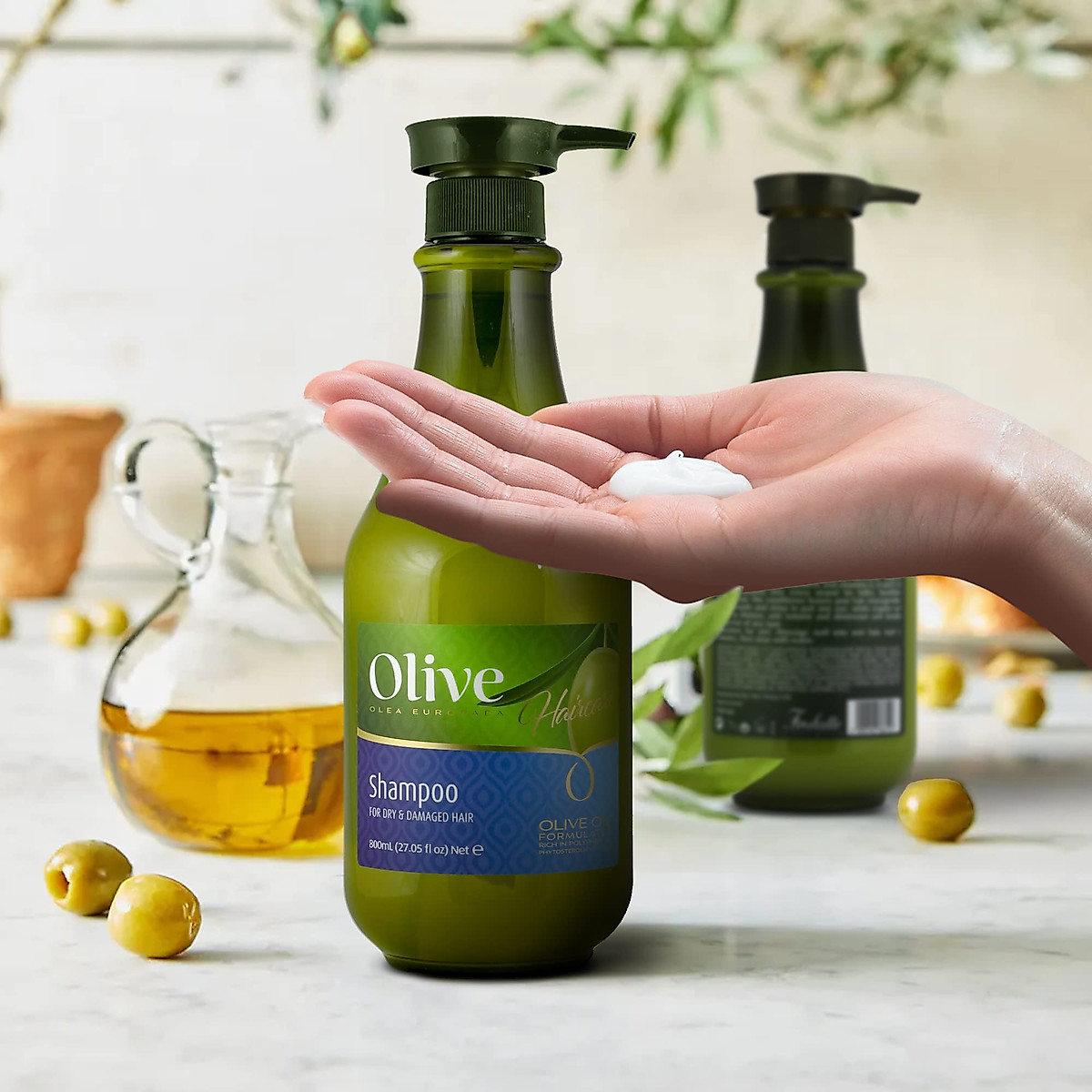 Frulatte Olive Shampoo with Organic Olive Oil | Rich in Vitamins A, D & E Hydrating Shampoo for Dry Damaged Hair | Paraben Free Shampoo | Natural & Deep Cleansing Hair Shampoo, 27 fl oz