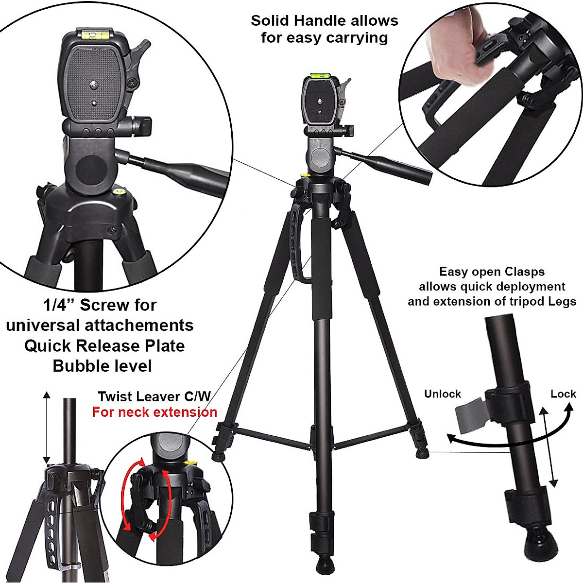 72 Inch Elite Series Professional, Full Size Camera Tripod for Canon, Nikon, Sony, Samsung, Olympus, Panasonic & Pentax + eCost Microfiber Cloth