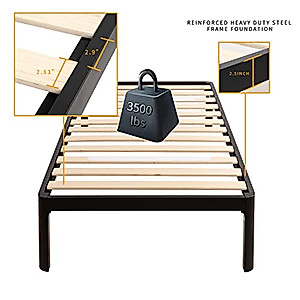 MAF 14 Inch Twin Platform Bed Frames with Wooden Slats, Black 3500 Lbs Heavy Duty Metal Bed Frame with Anti-Collision Round Legs, No Box Spring Needed, Easy Assembly