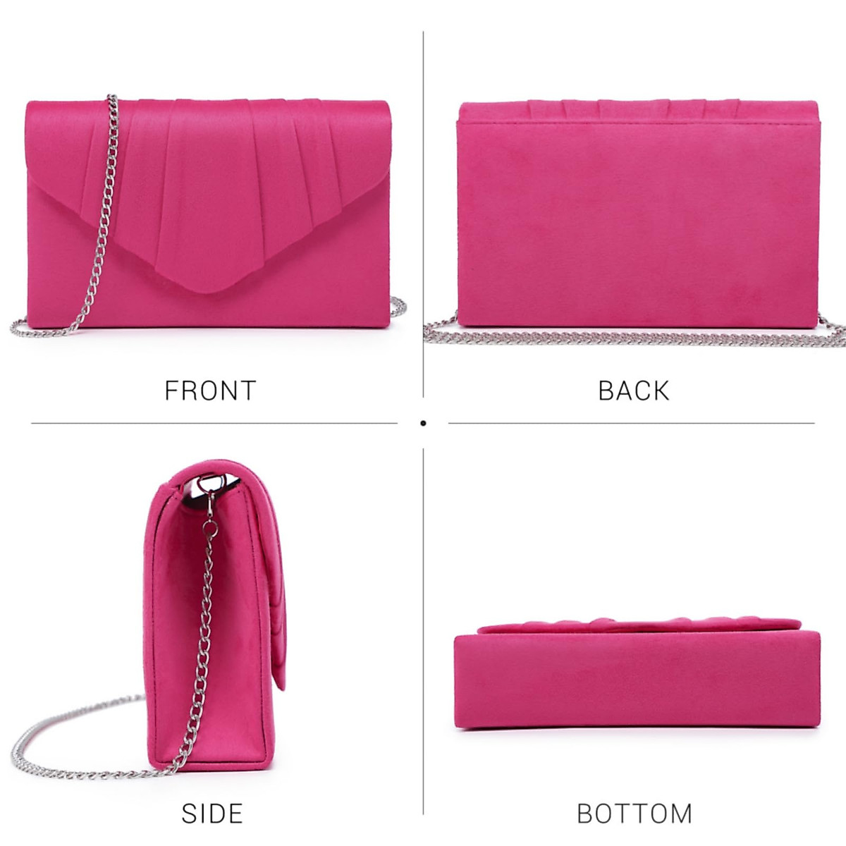 Dasein Womens Evening Bag Velvety Pleated Envelope Clutch Handbag Wedding Party Bridal Purse (Rose)