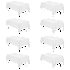 BRILLMAX 8 Pack White Tablecloths for 6 Foot Rectangle Tables 60 x 102 Inch - 6ft Rectangular Bulk Linen Polyester Fabric Washable Long Clothes for Wedding Reception Banquet Party Buffet Restaurant
