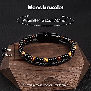 Honaoymd To My Son Braided Leather Bracelet"I Will Always Be With You" Men Double Row Magnetic Closure Personalized Bracelets，Wristband Bracelet，Mens Leather Rope Bracelet Holiday Gift