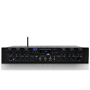 Pyle Wireless Home Audio Amplifier System - Bluetooth Compatible Sound Stereo Receiver Amp - 6 Channel 600 Watt Power, Digital LCD, Headphone Jack, 1/4'' Microphone IN USB SD AUX RCA FM Radio