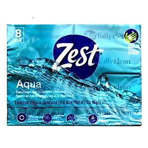 Zest Aqua Pure Cleansing Bar Soap 20% More Moisture 8 Count Pack of 2