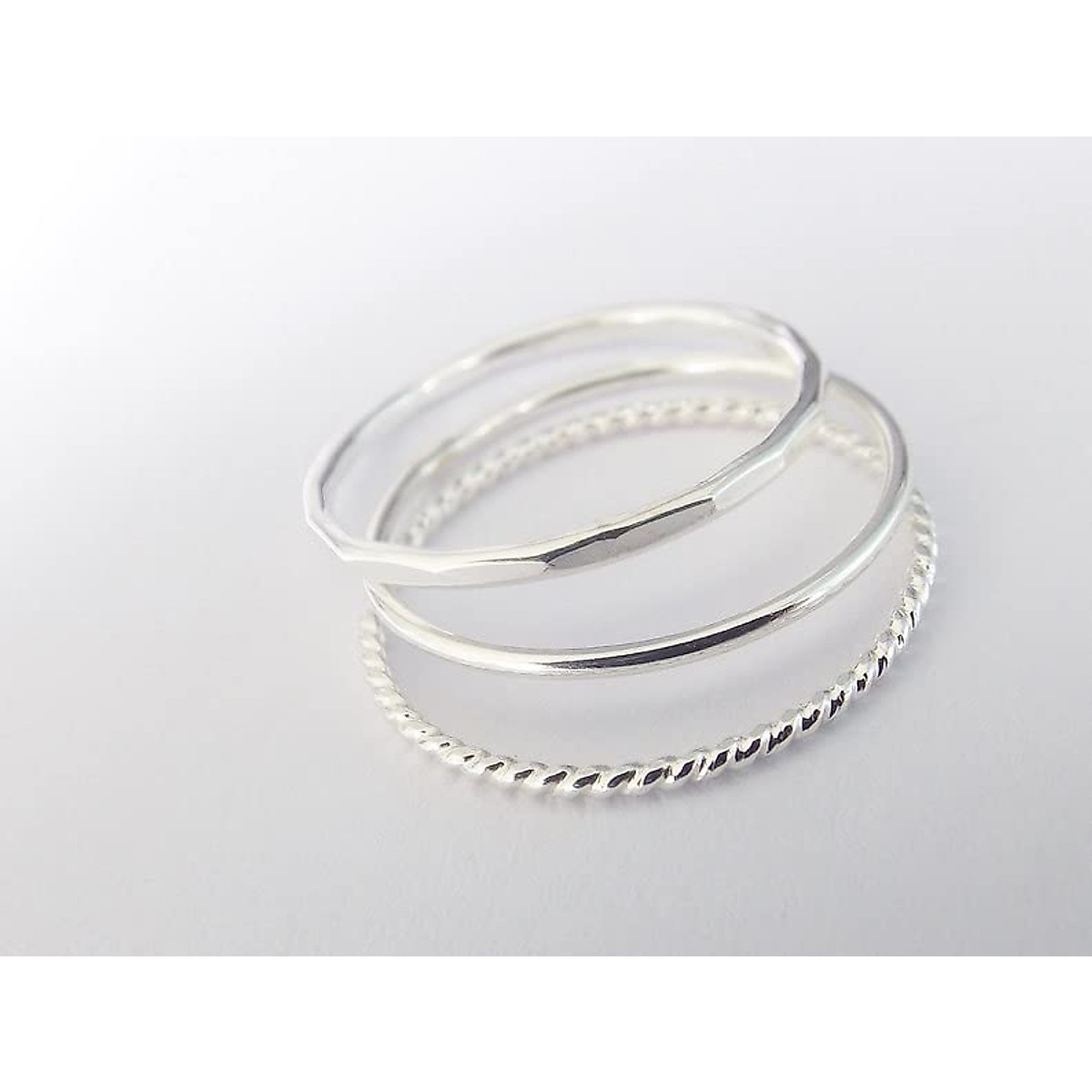 Silver Stacking Ring, 925 Sterling Silver Ring, Rope Tone Ring, Round Silver Tone Ring, Hammered Tone Ring, Silver Band Ring, 3 Wire Set Handmade Ring, Statement Ring, Faceted Ring