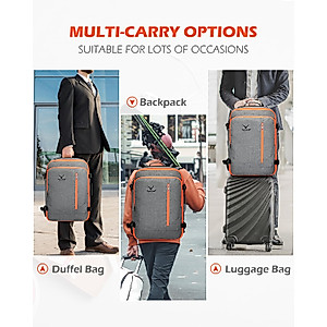 Hynes Eagle Carry on Backpack 38L Large Travel Backpack for Women Flight Approved Weekender Bag Laptop Backpack Men 15 inches Orange Grey with Black Grey