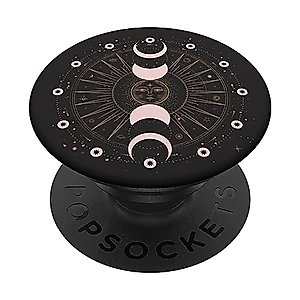 Moon Phases Astrology Space Stars Pattern Black PopSockets Standard PopGrip