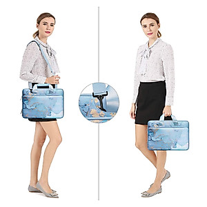 MOSISO 360 Protective Laptop Shoulder Bag Compatible with 17-17.3 inch Dell HP Acer Samsung Sony Chromebook Computer, Watercolor Marble Sleeve with Belt, Turquoise