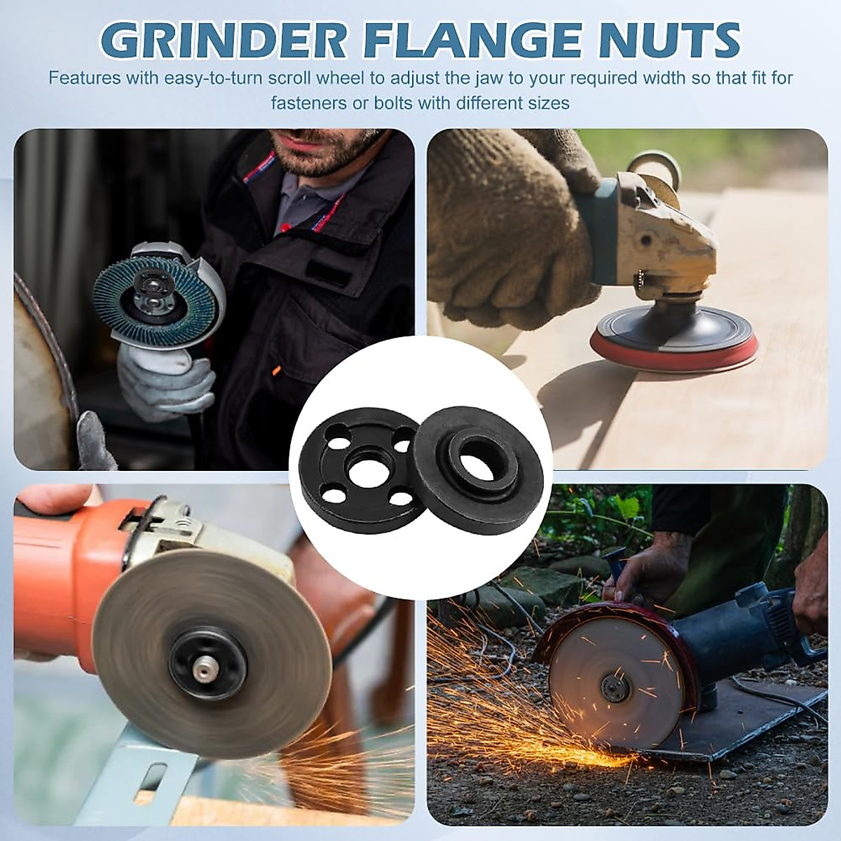 Angle Grinder Wrench, Universal Adjustable Grinder Spanner, with 4PCS 5/8-11 Angle Grinder Nut, Compatible with Grinder Parts