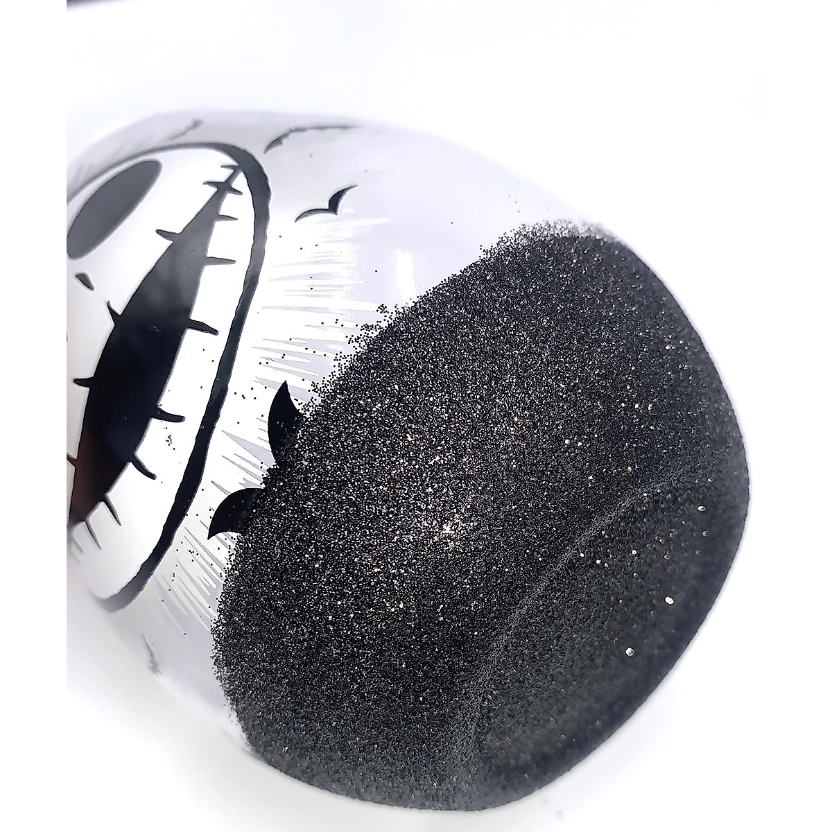 Disney Tim Burton’s The Nightmare Before Christmas Jack Skellington Face 20 Ounce Stemless Wine Glass with Glitter Base - Official Kitchen Collectible Novelty Drinkware Gifts