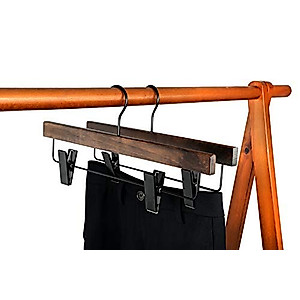 TOPIA HANGER Pants Hangers, Wooden Skirt Hangers with Adjustable Metal Clips, Premium Retro Finish and 360°Swivel Black Hook, Jean Hangers for Closet,10 Pack, CT03A