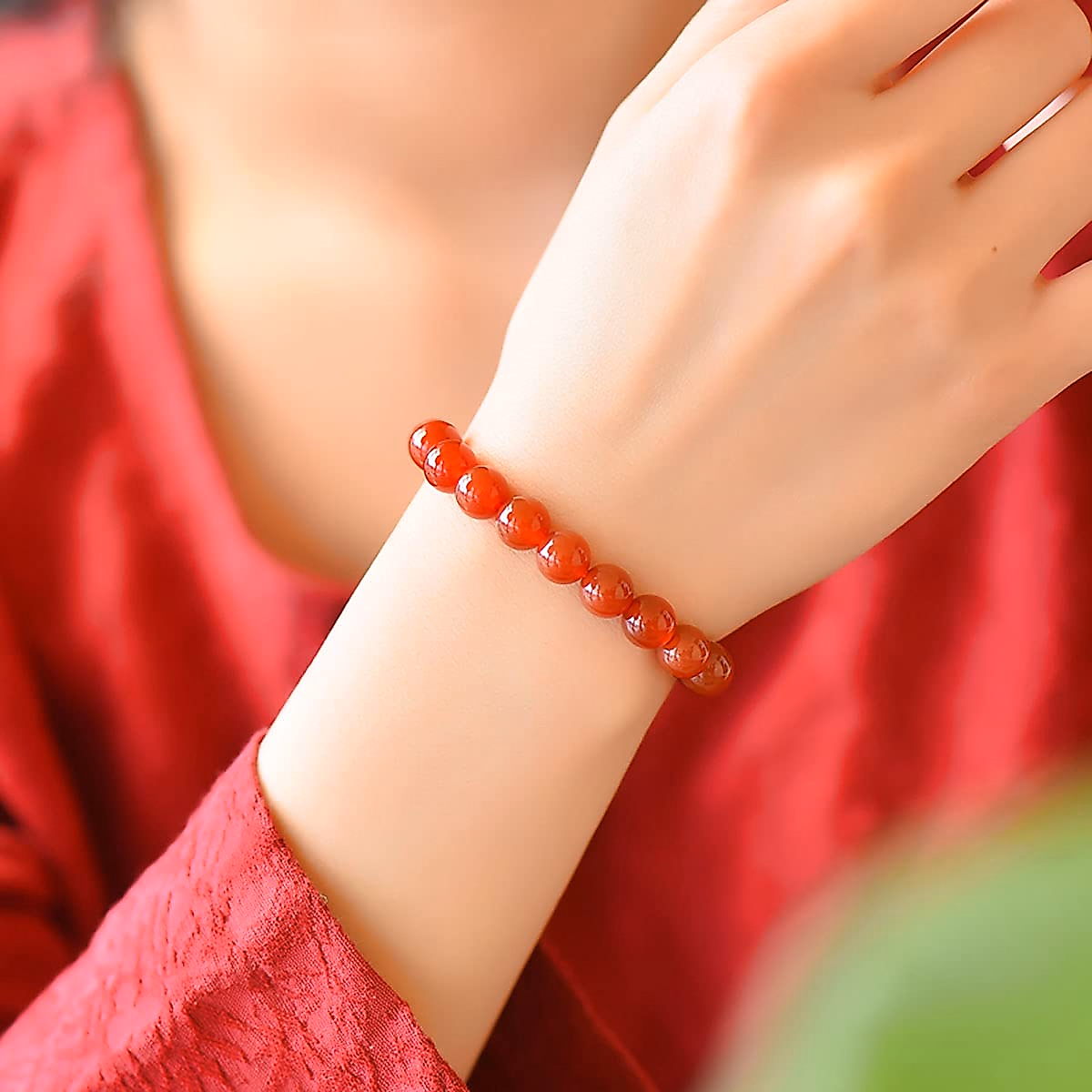 My Own Tong 2 Pcs Carnelian Crystal Bracelet Natural Healing Gemstone Bracelet, Anxiety Stress Relief Jewelry ,8mm Semi Precious Stone Bracelets for Men Women (Red-2pcs)