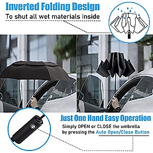 MOM Selected Windproof Travel Umbrella,Portable Umbrella with one Button for Auto Open and Close, Folding Umbrella with Inverted Design & Anti-bounce Closing Umbrella, Double Vented Canopy for Men & Women