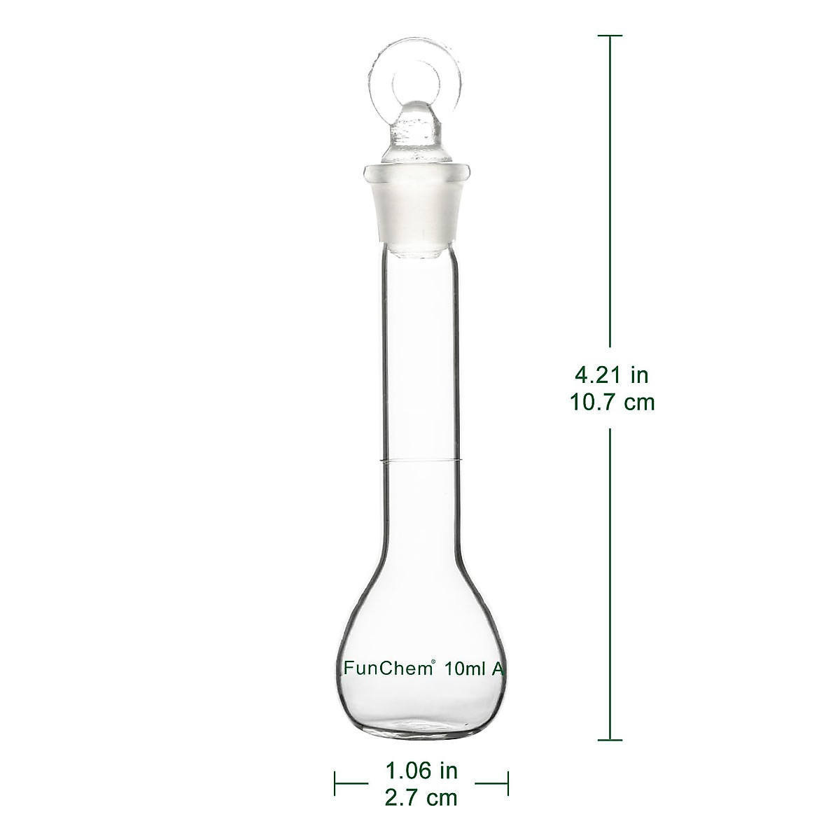 FunChem Glass Volumetric Flask with Glass Stopper, Borosilicate Glass Heavy Wall, Class A, Tolerance ±0.05 ml, 10 ml (Pack of 1)