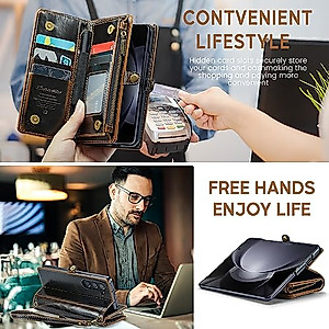 ASAPDOS Wallet Case Compatible with Samsung Galaxy Z Fold 5 with S Pen Holder,PU Leather Strap Wristlet Flip Case with Magnetic Closure[S-Pen Fully Compatible],Card Holder and Kickstand Coffee