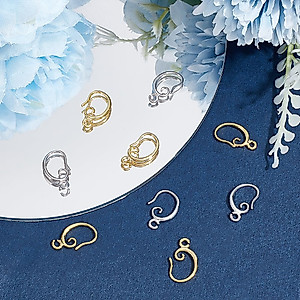 BENECREAT 40Pcs 2 Colors 18K Real Gold Plated Golden Brass Earring Hooks Silver Ear Wire with Loops for Earring Dangle Jewelry Findings, Valentine's Day Festival Gift DIY