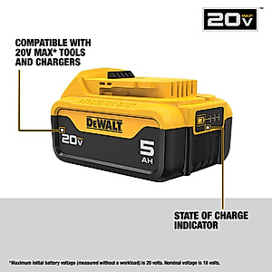 DEWALT 20V MAX Lithium-Ion Battery 2-Pack and Charger, 5.0 Ah, Battery Starter Kit (DCB205-2c)