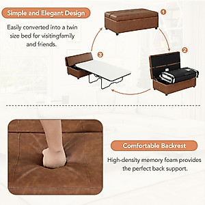 CuisinSmart Folding Ottoman Bed,Pull Out Sofa Bed with Mattress,2 in 1 Convertible Guest Sofa Be,F Old Out Sleeper Sofa Bed for Living Room Small Apartment Bedroom Off Brown PU