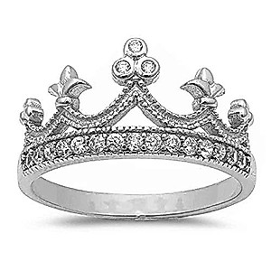 Blue Apple Co. Accent King Queen Half Eternity Crown Ring Round Simulated Cubic Zirconia Solid 925 Sterling Silver, Size - 8
