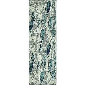 Unique Loom Positano Collection Coastal Modern Fish Light Blue Runner Rug (2' x 7')