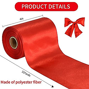 TONIFUL 4 Inch x 22Yards Wide Red Satin Ribbon Solid Fabric Large Ribbon for Cutting Ceremony Kit Grand Opening Chair Sash Table Hair Car Bows Sewing Craft Gift Wrapping Wedding Party Decoration