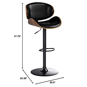 Signature Design by Ashley Bellatier Mid-Century Modern 34" Adjustable Height Curved Bar Stool, Brown & Black