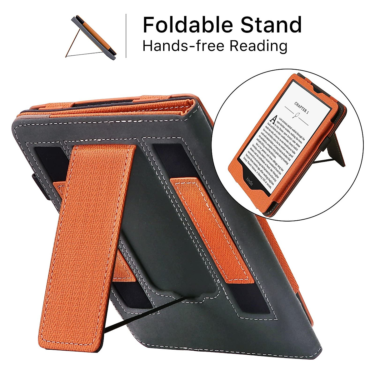 WALNEW Stand Case for 6.8” Kindle Paperwhite 11th Generation 2021- Two Hand Straps Premium PU Leather Book Cover with Auto Wake/Sleep for Amazon Kindle Paperwhite Signature Edition ereader