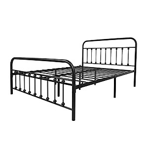 YALAXON Vintage Sturdy Queen Size Metal Bed Frame with Headboard and Footboard Basic Bed Frame No Box Spring Needed, Black