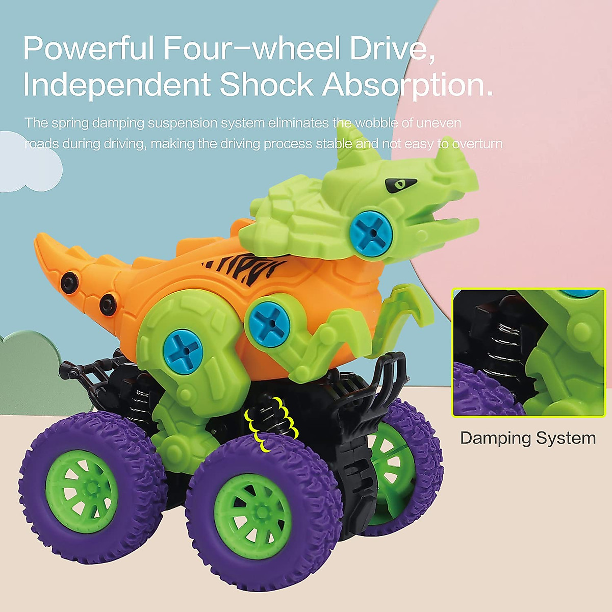 ZXZH Sawaruita Dinosaur Toys for 3 4 5 6 7 8 Year Old Boys, Take Apart Dinosaur Truck for Boys, Dinosaur Toy Party Birthday Gifts Boys Girls 4-Pack