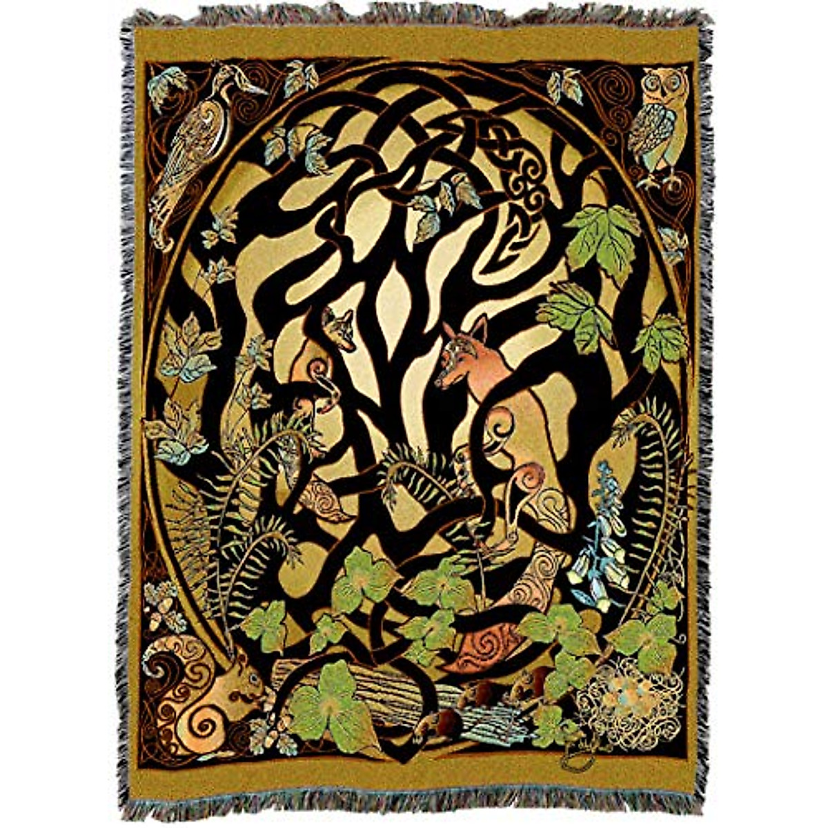 Pure Country Weavers Woodland Fox and Forest Animals Blanket by Jen Delyth - Celtic Gift Tapestry Throw Woven from Cotton - Made in The USA (72x54)