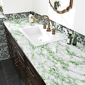 Green Marble Contact Paper for Countertops Vinyl Waterproof Kitchen Wall Paper for Cabinets Cyan Peel and Stick Wallpaper Decorative Peel and Stick Countertops Contact Paper for Table Desk 24''x118''