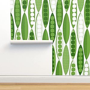 Spoonflower Removable Wallpaper 12ft x 2ft - Pod Mod Modern Green Mid Century Vegetable Custom Pre-Pasted Wallpaper