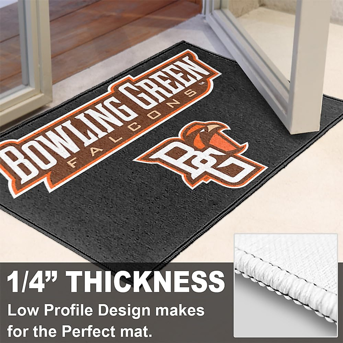Campus Lab Bowling Green State University Anti-Slip Indoor Doormat, 20” x 31.5” Primary Mark, Floor Mat for Inside Entry Way/Back Door Garage Mudroom Home and Office, Low Profile