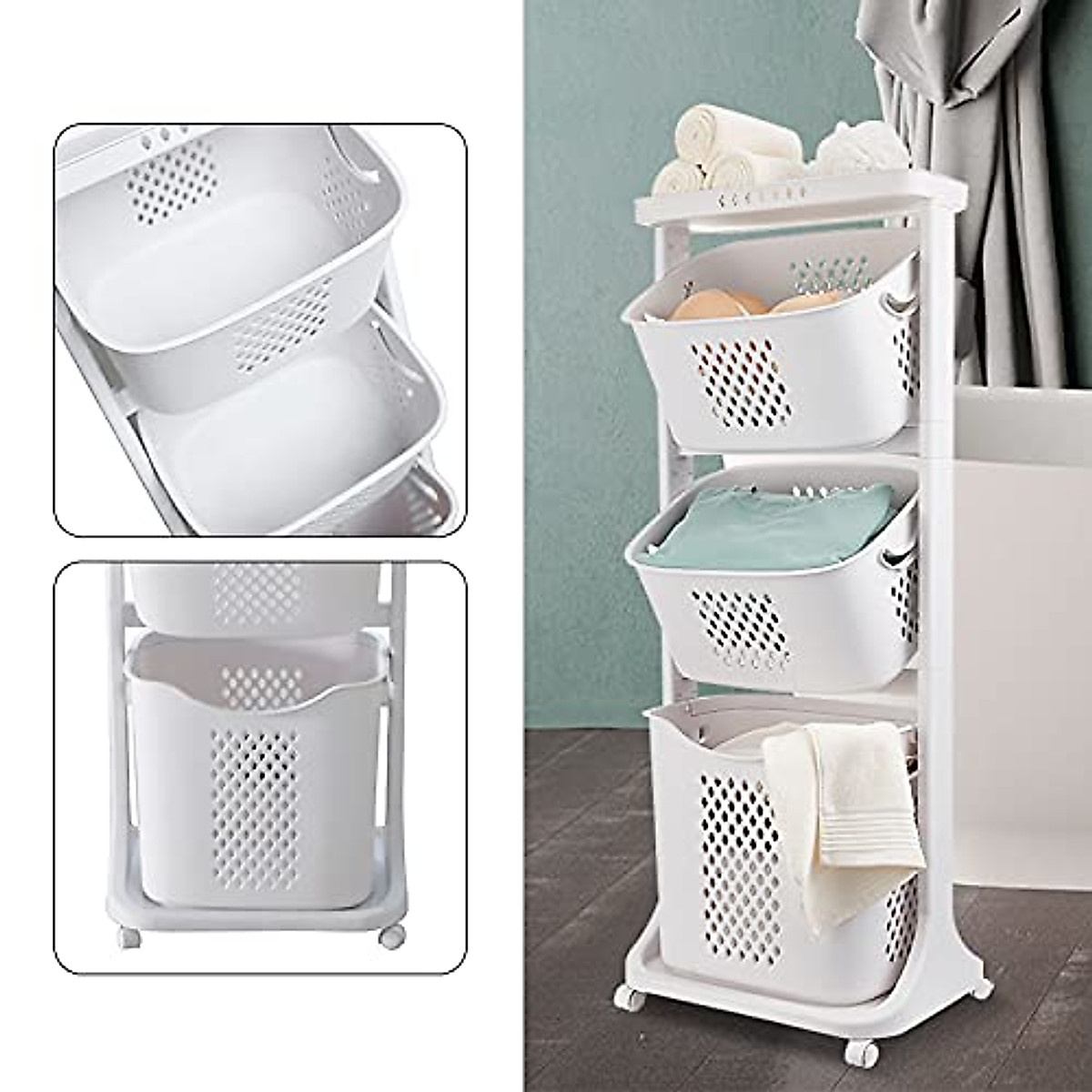 Laundry Basket Bathroom, Multi-layer Clothes Storage Basket, Household Bathroom Simple Storage Shelf, Kitchen Shelf Fruit Stand Shelf With Wheels (3 Tiers)