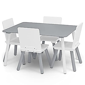 Delta Children Kids Table and Chair Set (4 Chairs Included) - Ideal for Arts & Crafts, Snack Time, Homeschooling, Homework & More, Grey/White