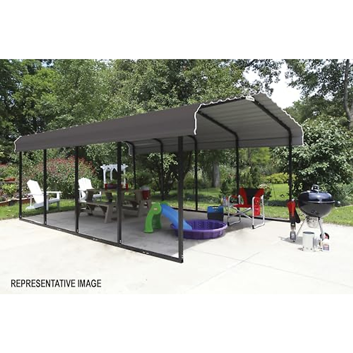 Arrow Carports Galvanized Steel Carport, Full-Size Metal Carport Kit, 12' x 29' x 7', Charcoal