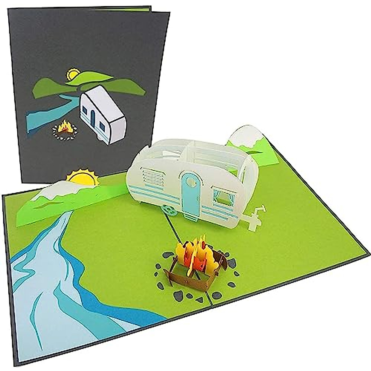 PopLife Camping Trip 3D Father's Day Pop Up Card - Happy Anniversary, Retirement Gift, Valentine's Day card for Him, Birthday - Mountain Card, RV Traveler - for Husband, Son, Father