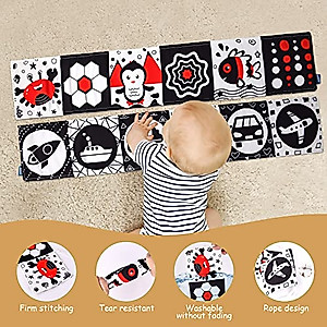 Vicloon Black and White Baby Toys, High Contrast Baby Book for Newborn 0-3 3-6 Months, Infant Tummy Time Toys, Early Education Sensory Toys, Visual Stimulation Folding Cloth Book for Boys Girls
